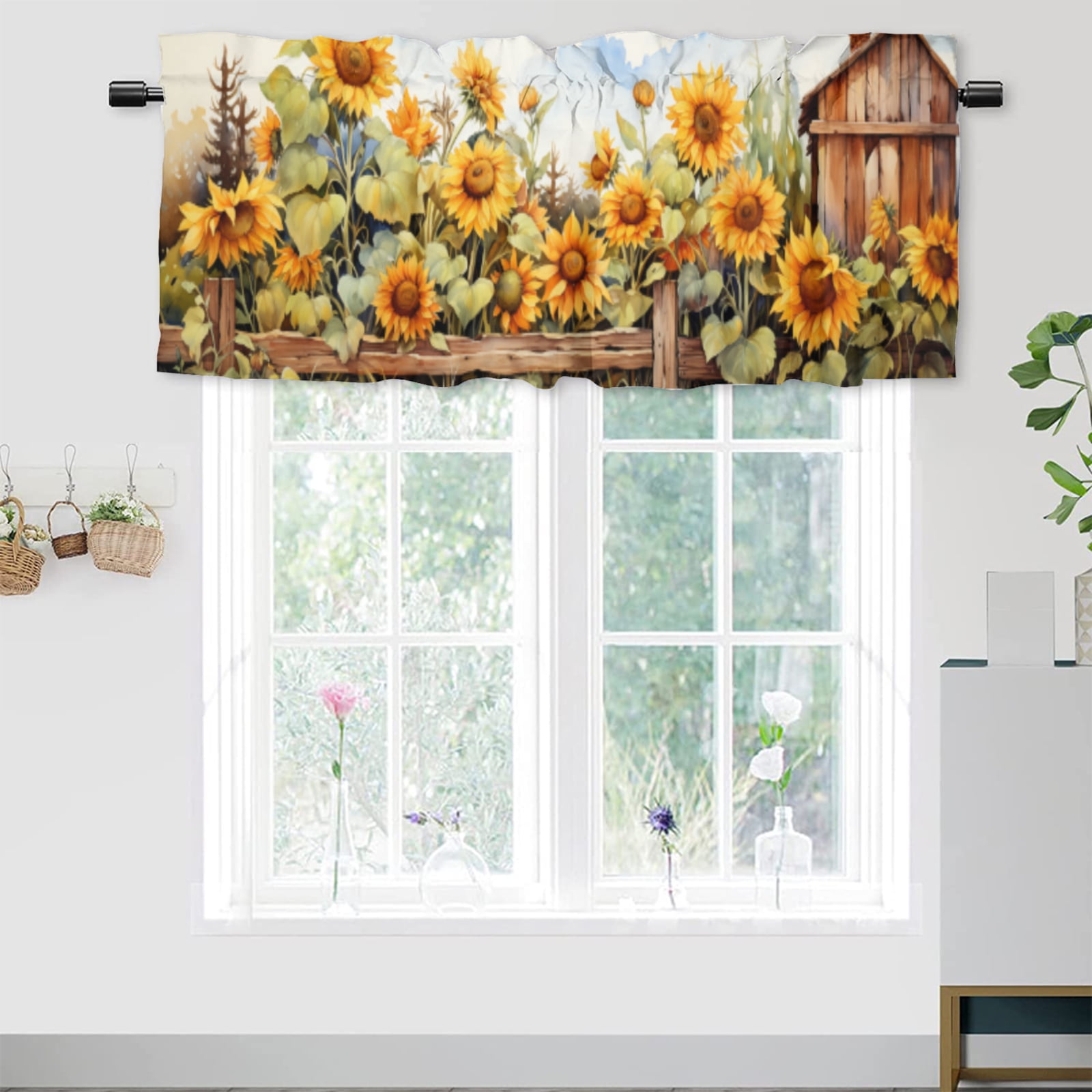 Sunflower Kitchen Window Curtain Valance Spring Rustic Farmhouse ...