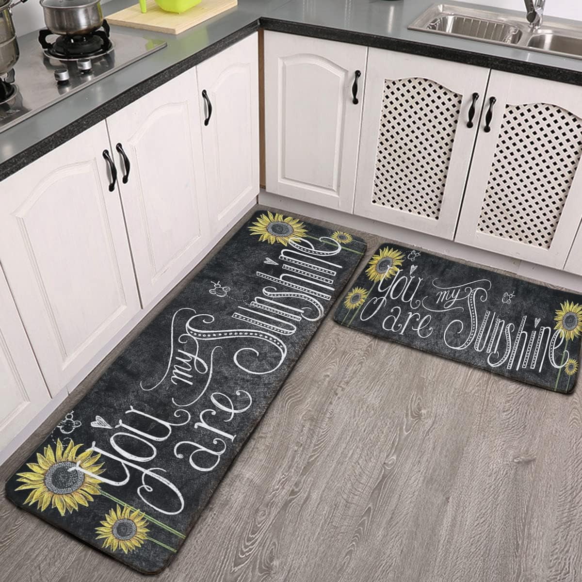 Sunflower Kitchen rugs set of 2 Anti Fatigue Comfort Mat Ergonomically ...