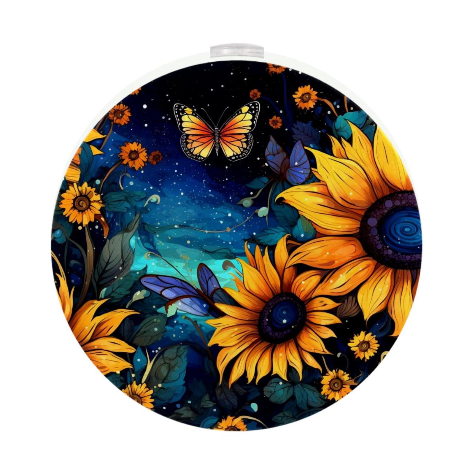 Sunflower LED Round Night Light- Set of 2, Portable Rechargeable Mini ...