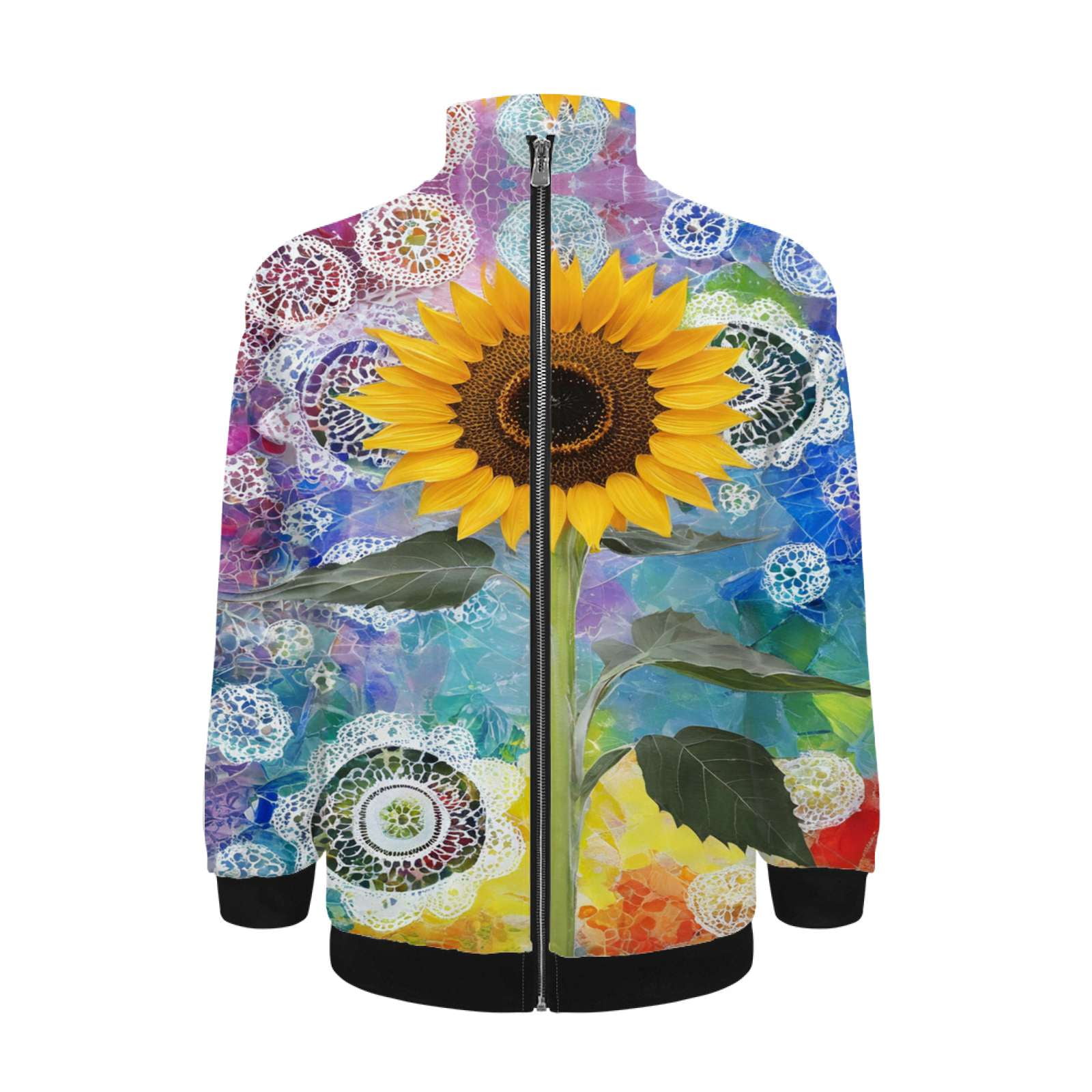 Sunflower Lace Art Print Jacket Men's Street Cool Long Sleeves Coat ...