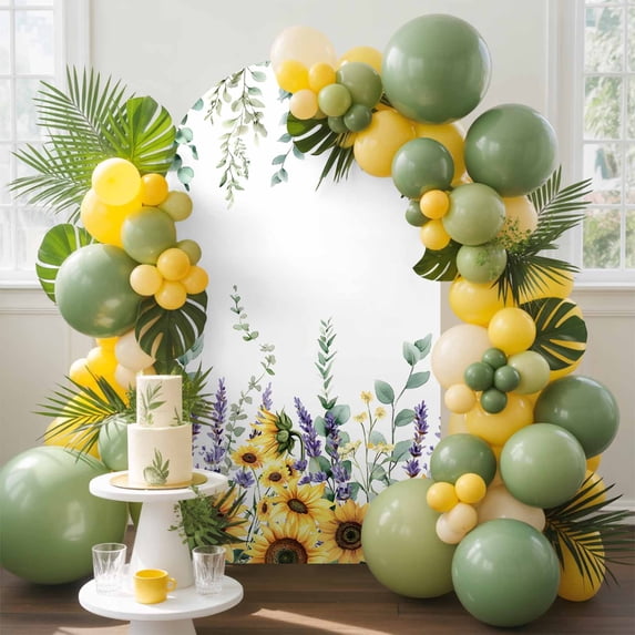 Sunflower Lavender Arch Backdrop Cover, 6.6FT, Eucalyptus Leaf Spandex ...