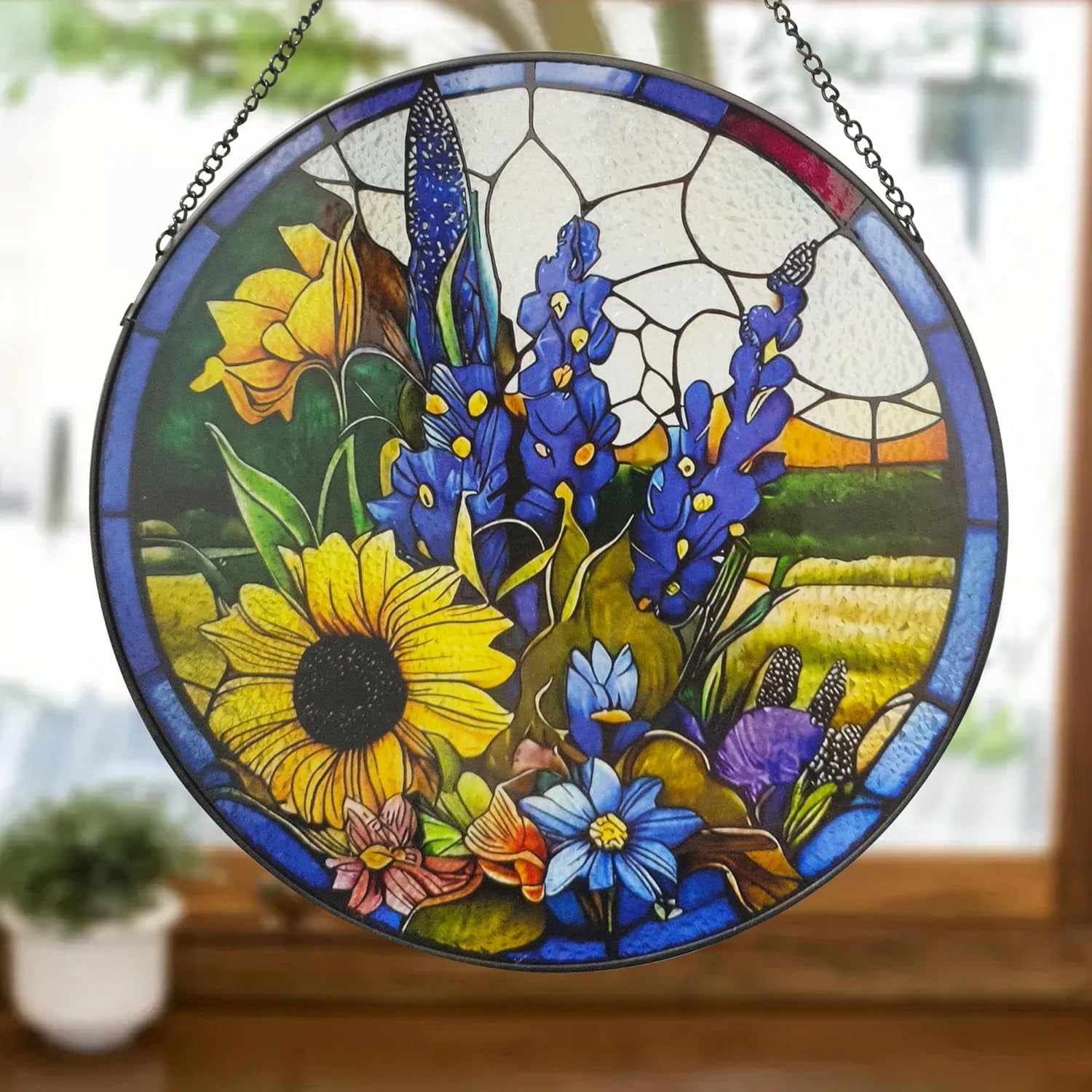 Sunflower Lavender Suncatcher Stained Glass Window Hanging, Hand ...