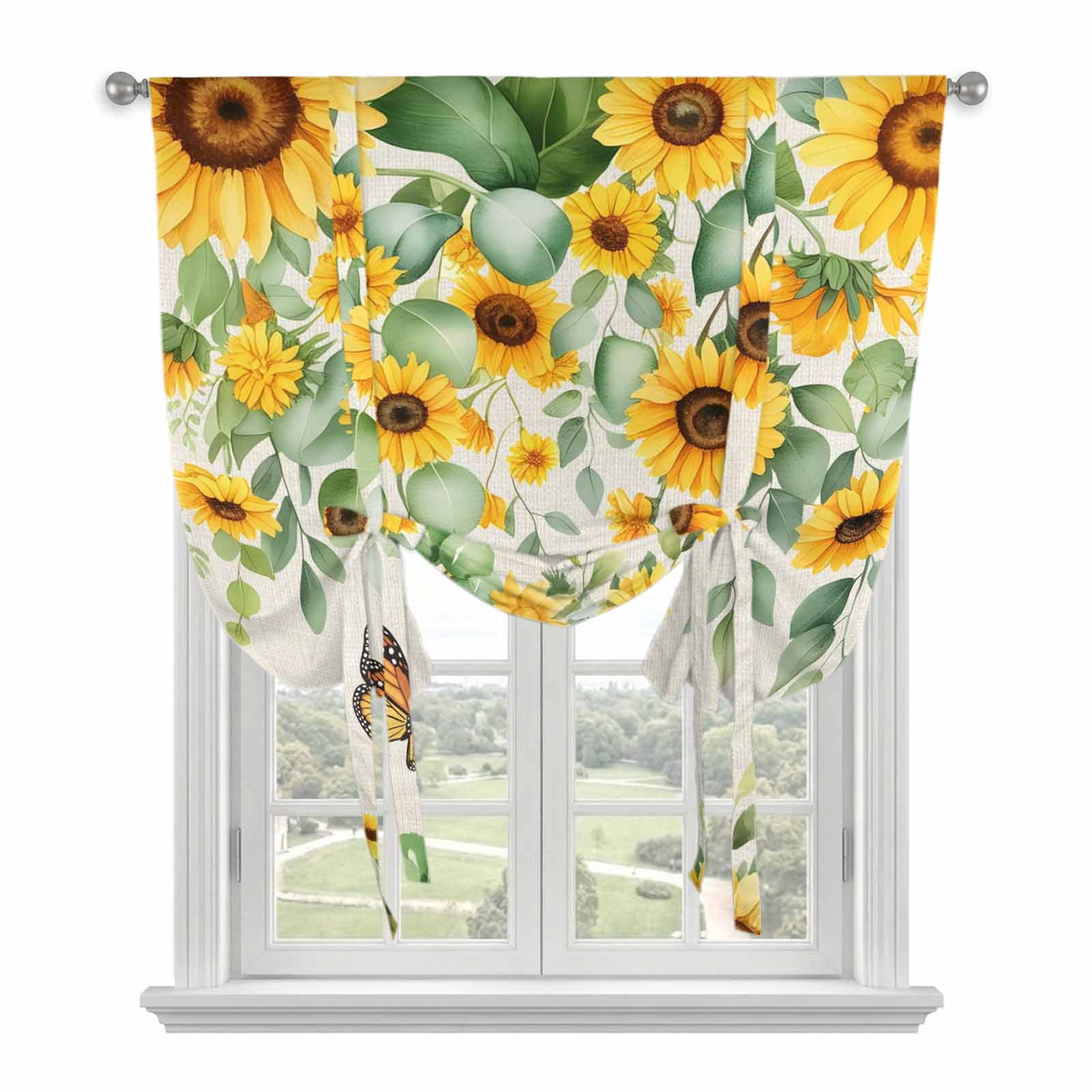 Sunflower Leaf Tie Up Curtain 45 Inches Long, Summer Country Flower ...