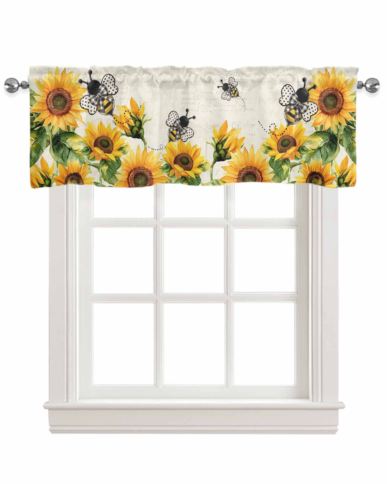 Sunflower Leaves Kitchen Valances for Windows Farmhouse Linen Window ...