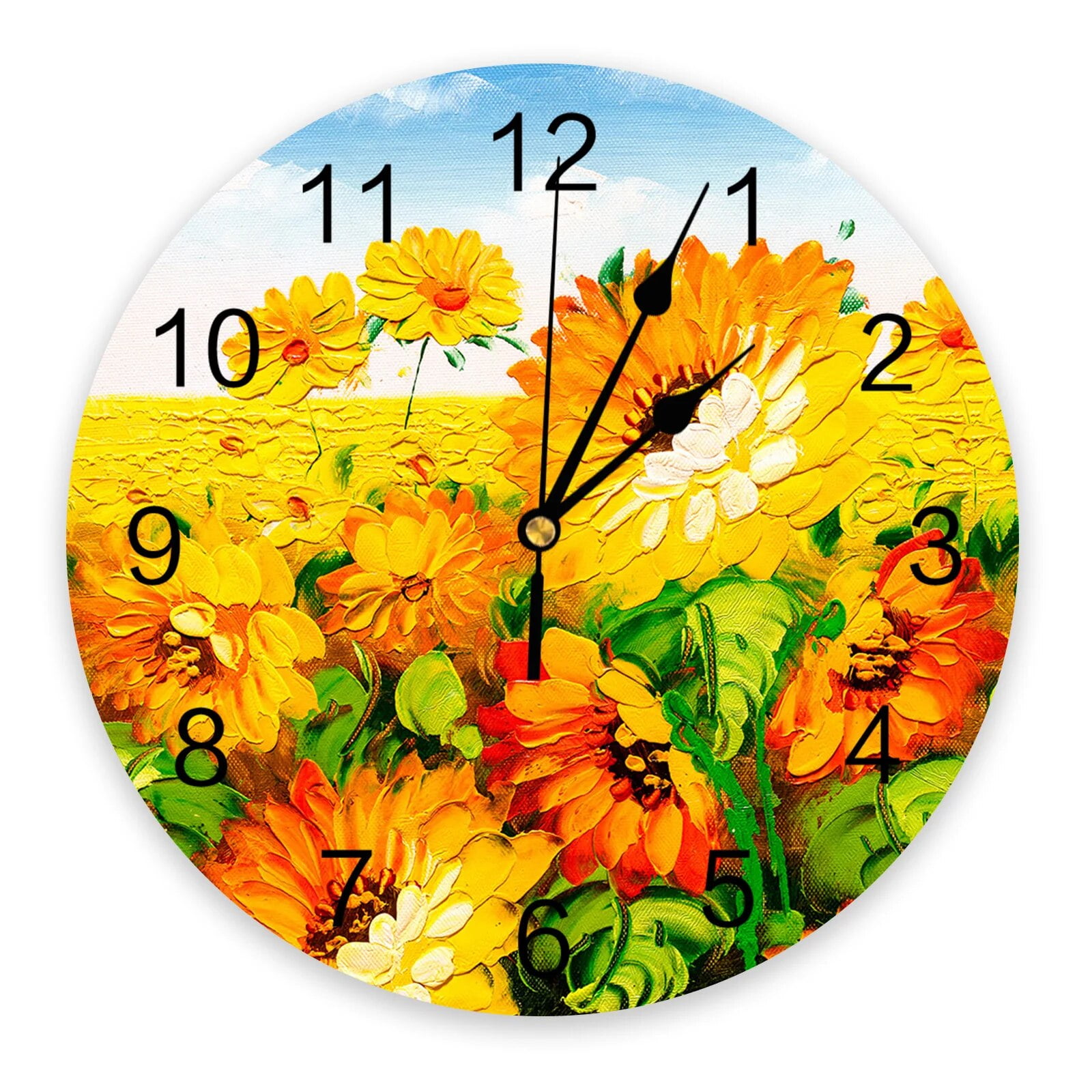 Sunflower Leaves Oil Painting Gradient Wall Clock Modern Design Living ...