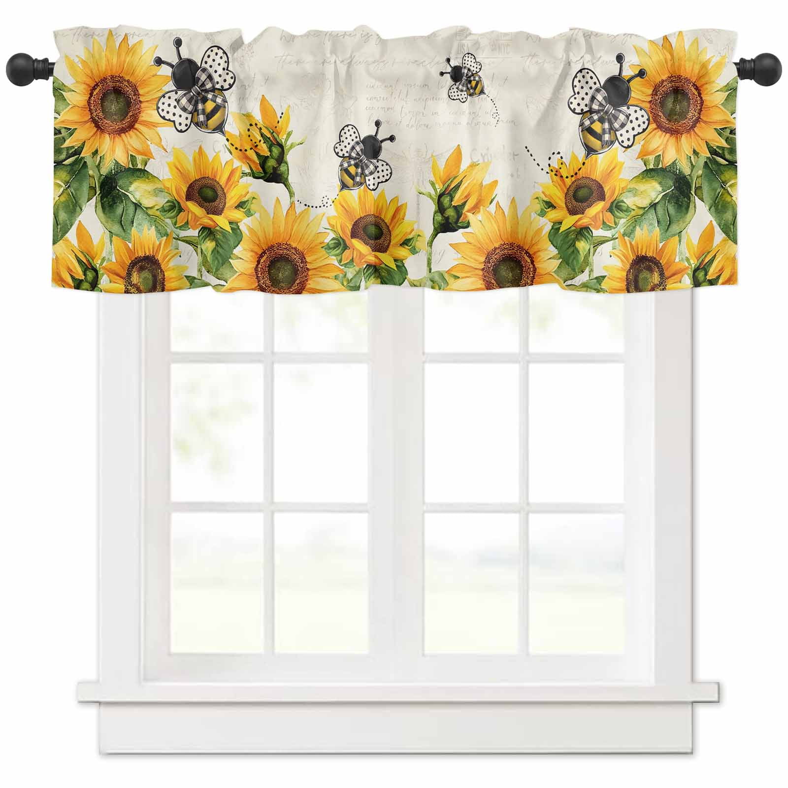 Sunflower Leaves Valances for Windows Farmhouse Kitchen Curtains ...