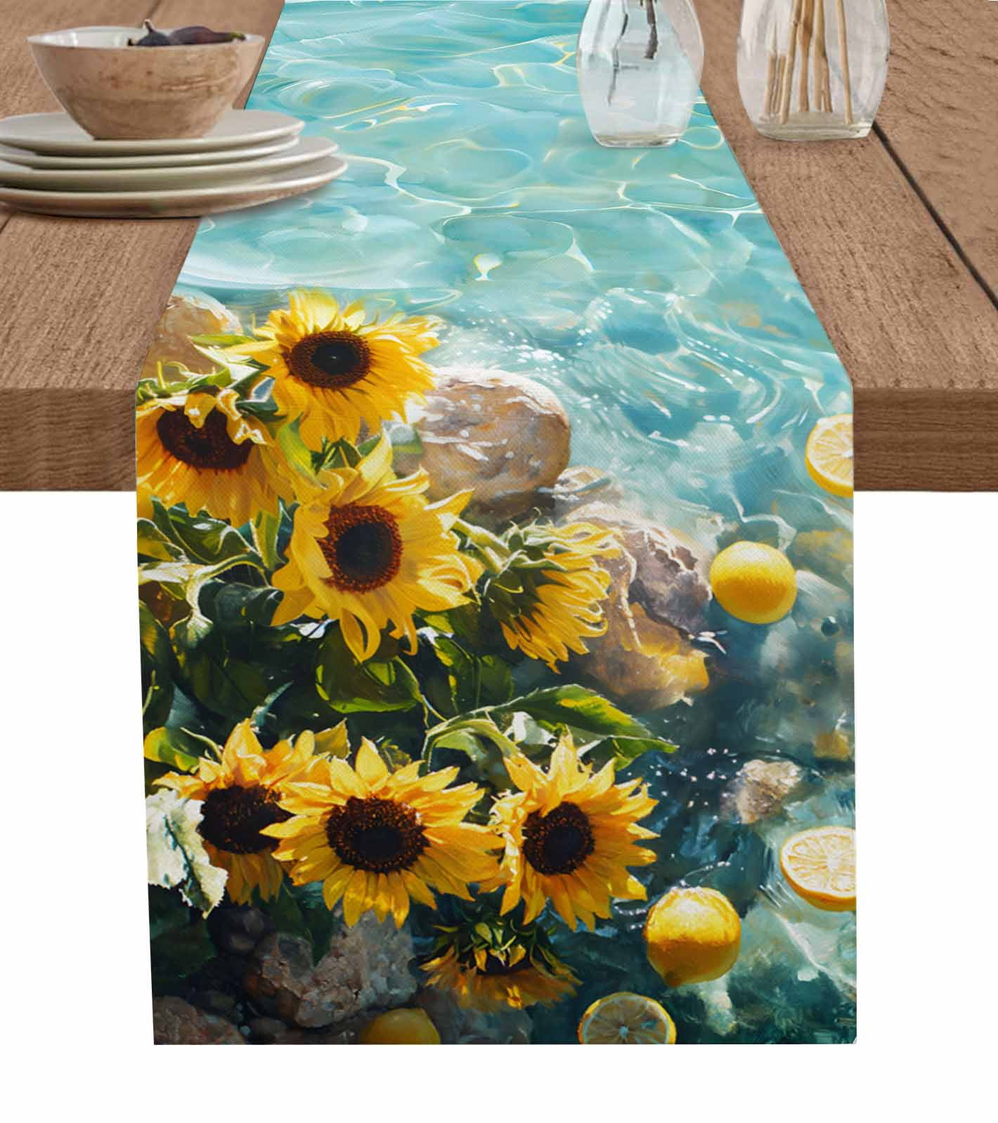 Sunflower Lemon Burlap Cotton Table Runner 18x72 Inches Long ...