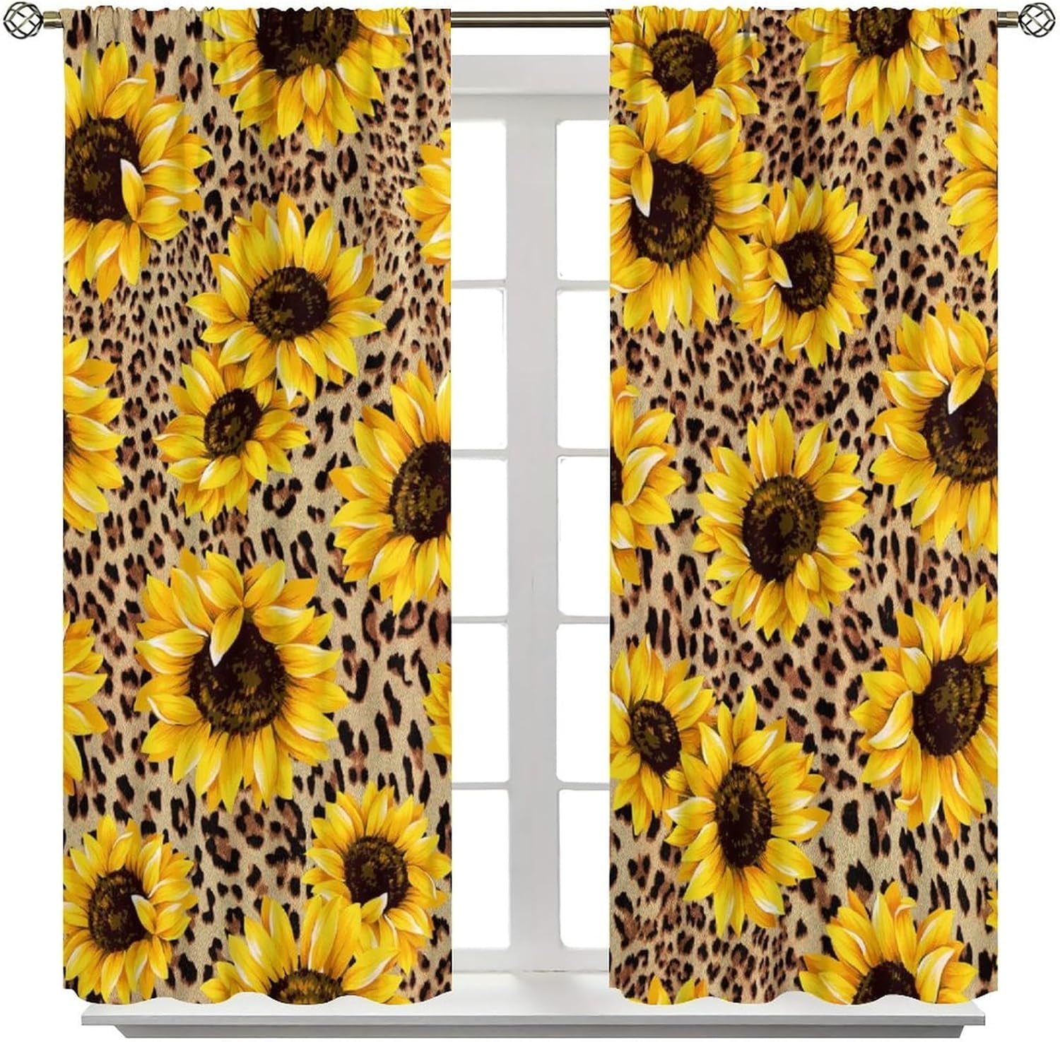 Sunflower Leopard Print Curtains Yellow Floral African Wild Animal ...