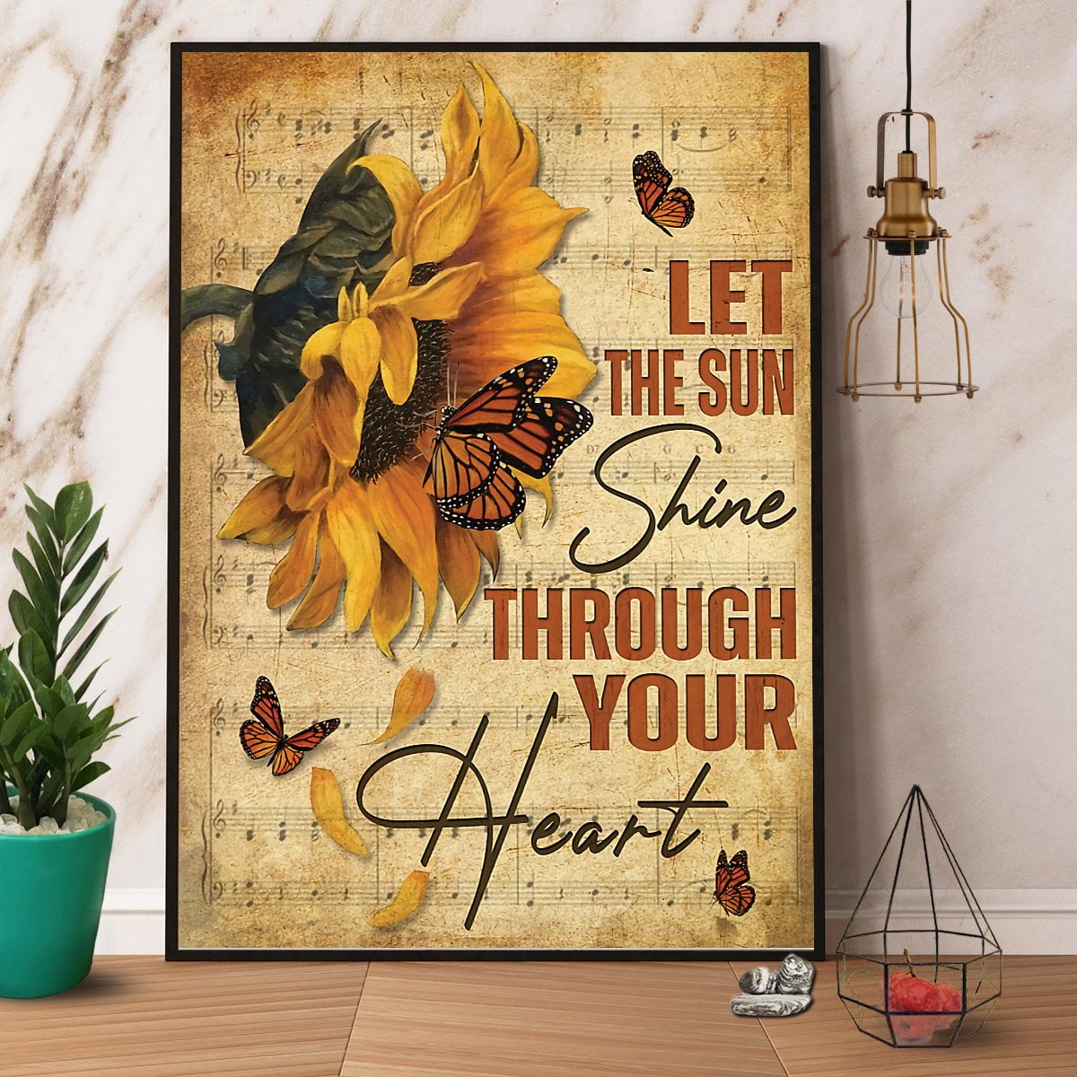 Sunflower Let The Sun Shine Butterfly Vintage Paper Poster No Frame 11 ...