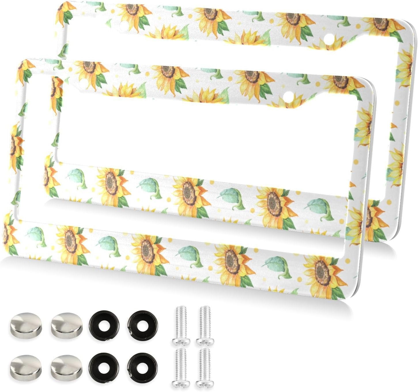 Sunflower License Plate Frame - 2 Pack Universal Stainless Steel ...