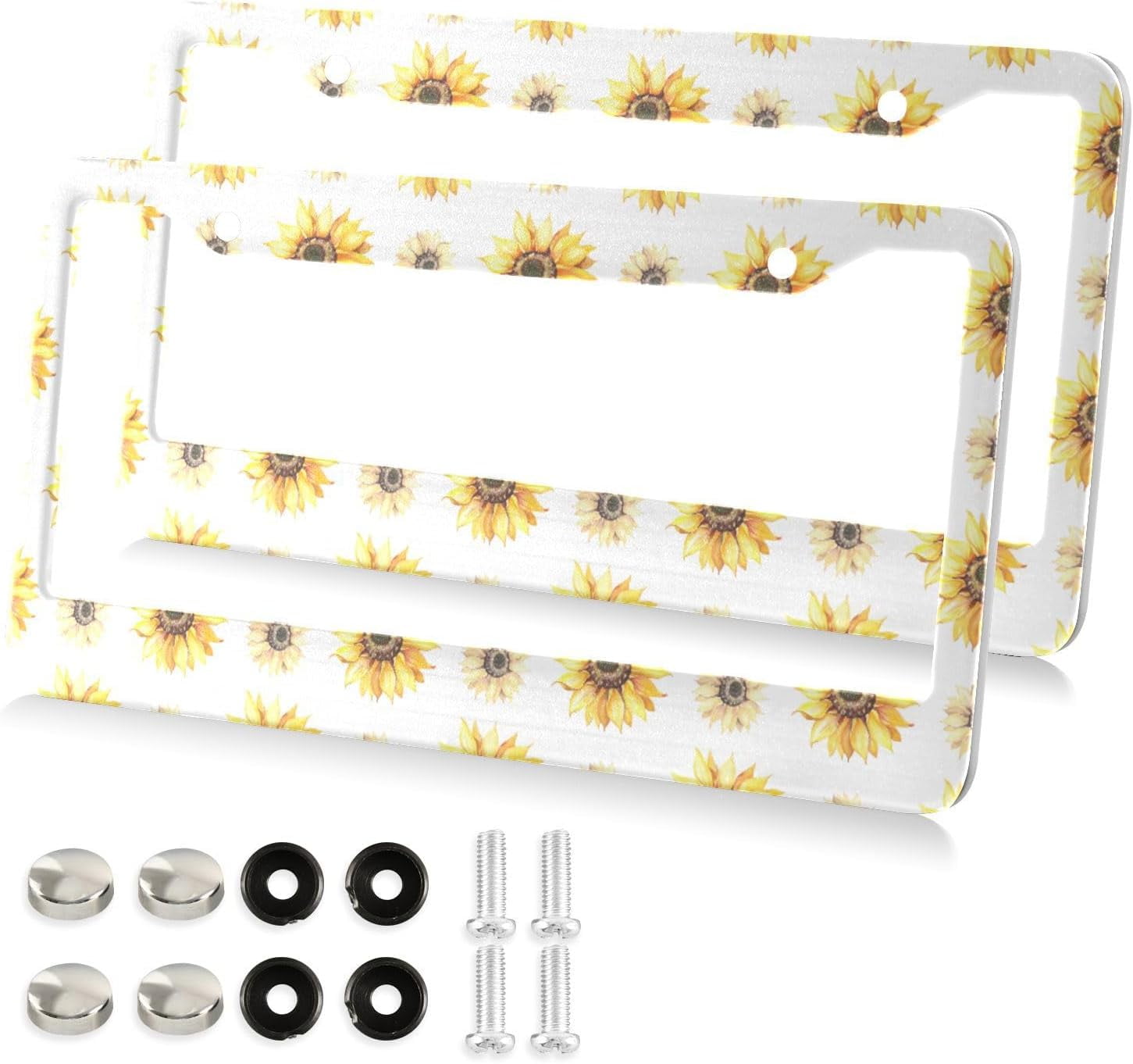 Sunflower License Plate Frame - 2 Pack Universal Stainless Steel ...