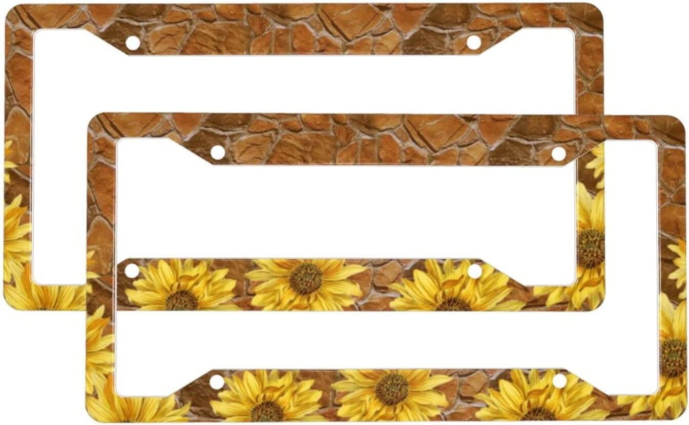 Sunflower License Plate Frame Yellow License Plate Bracket 2 Pack Set ...