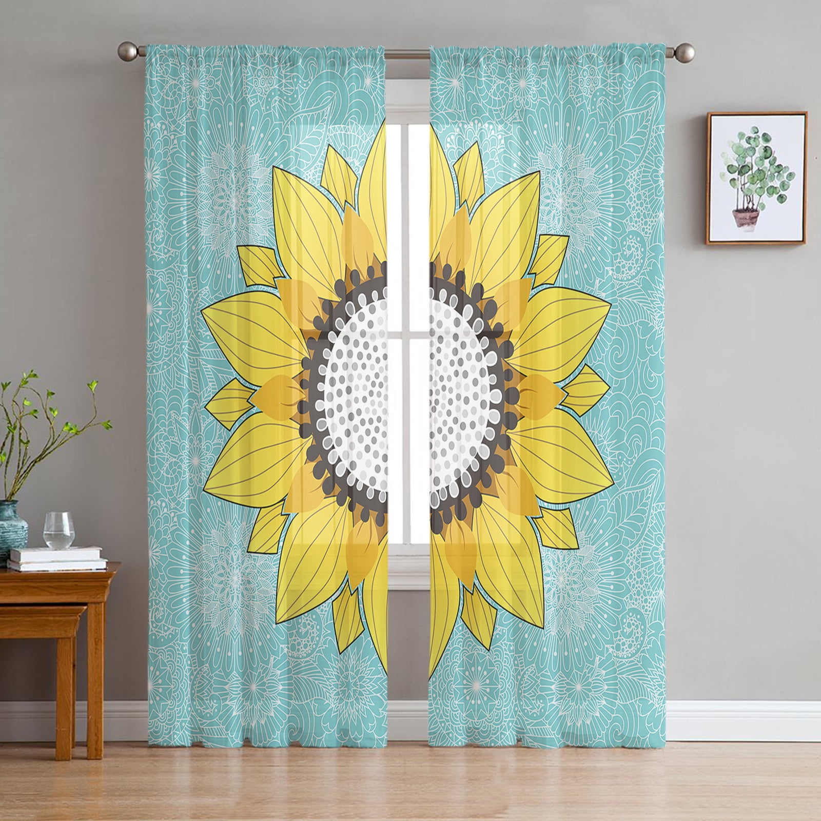 Sunflower Mandala Tulle Sheer Window Curtains for Living Room Bedroom ...