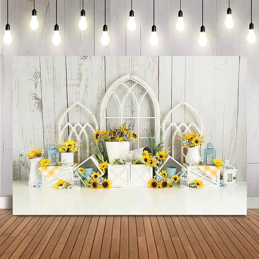 Sunflower Market Backdrop Rustic white wooden wall photo booth ...
