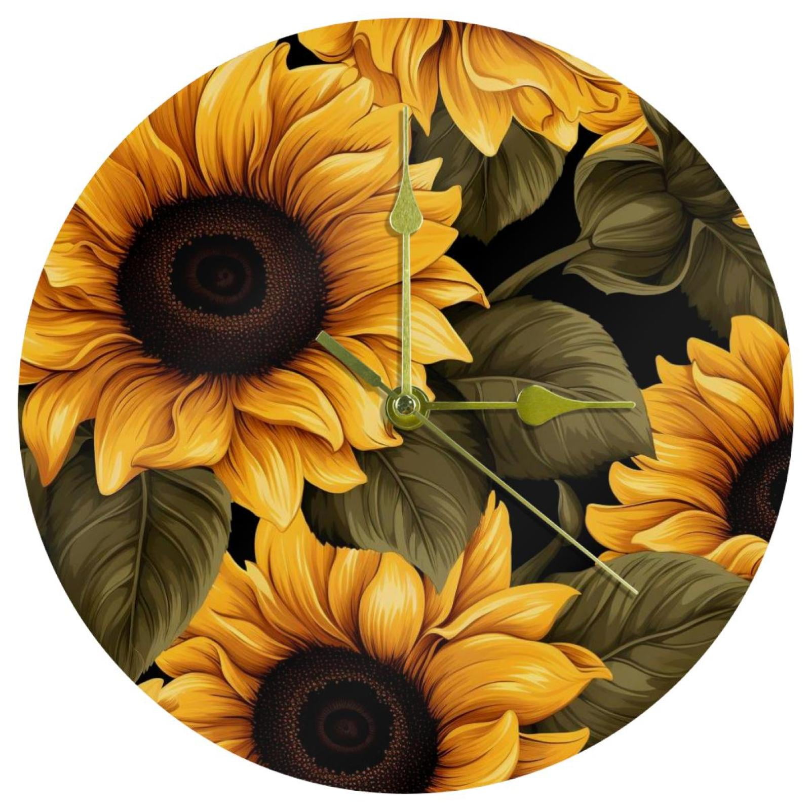 Sunflower Modern Round Acrylic Wall Clock 9.8 Inches Silent Non Ticking ...