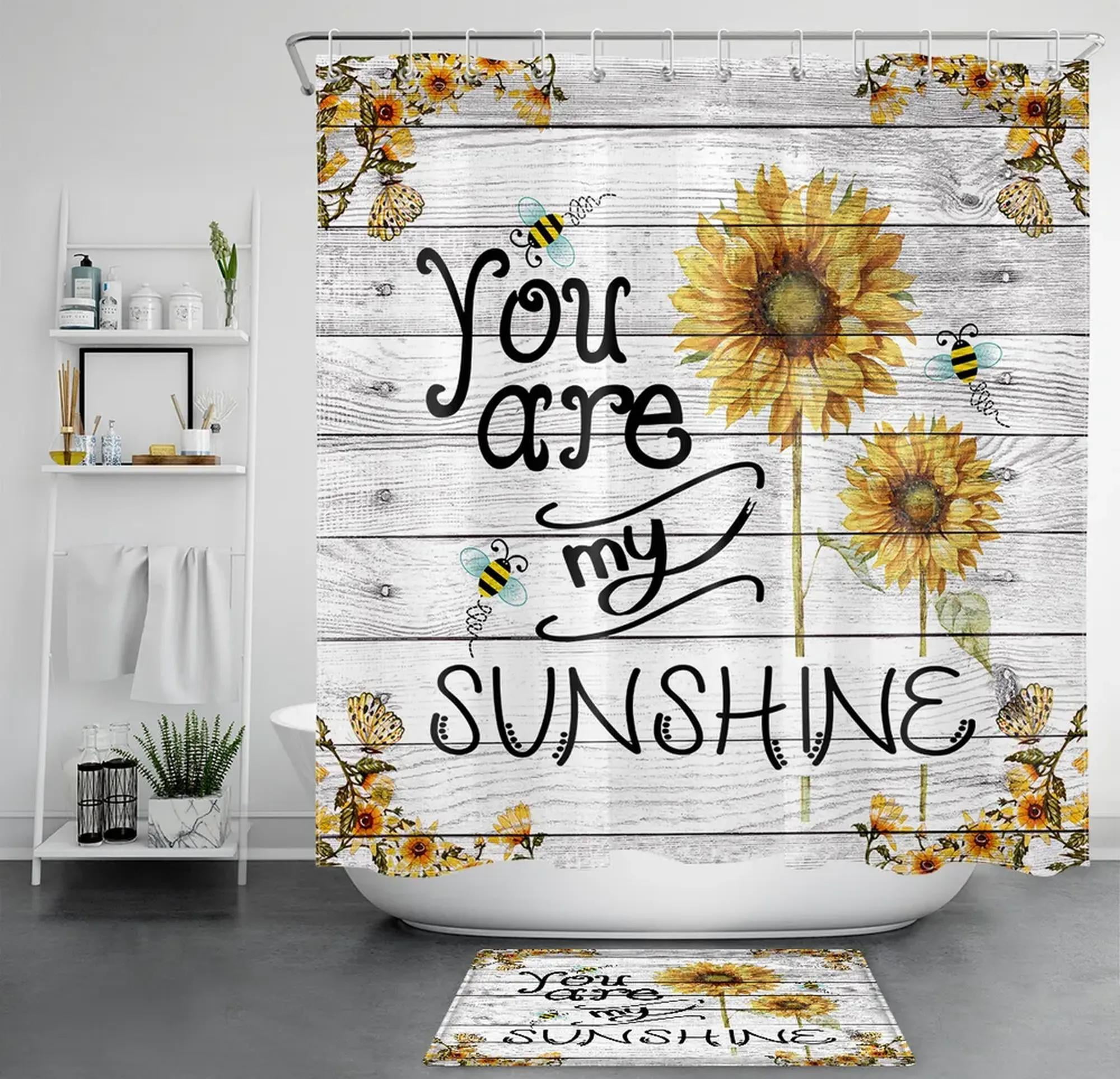 Sunflower Motivational Quotes Shower Curtain Durable Polyester