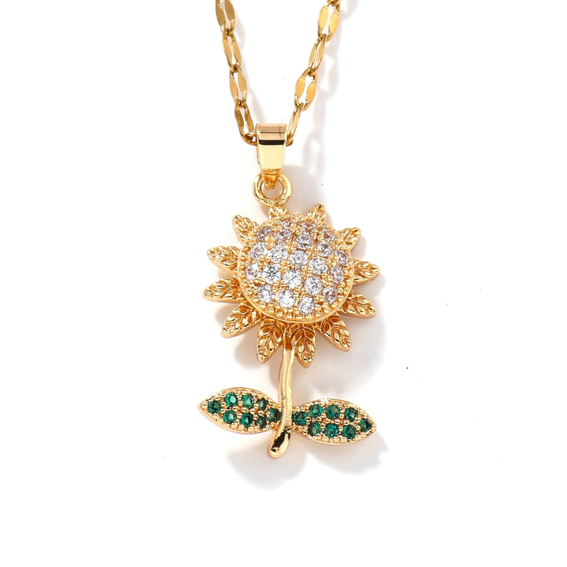 Sunflower Necklace for Women Sparkling Cubic Zirconia Sunflower Pendant ...