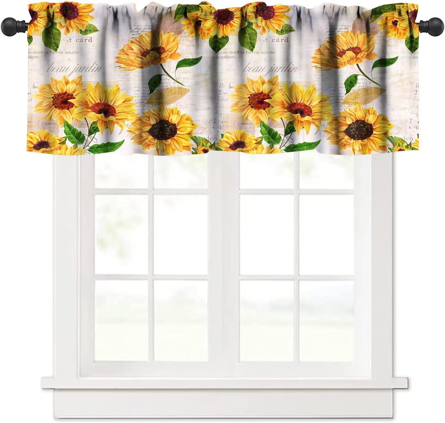 Sunflower Newspaper Valance Curtain Sunflower Rod Pocket Valance Window ...