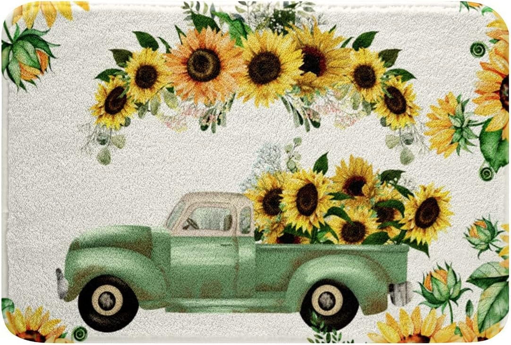 Sunflower Non-Slip Floor Mat,Rustic Farmhouse Style Non Slip Bath Mat ...