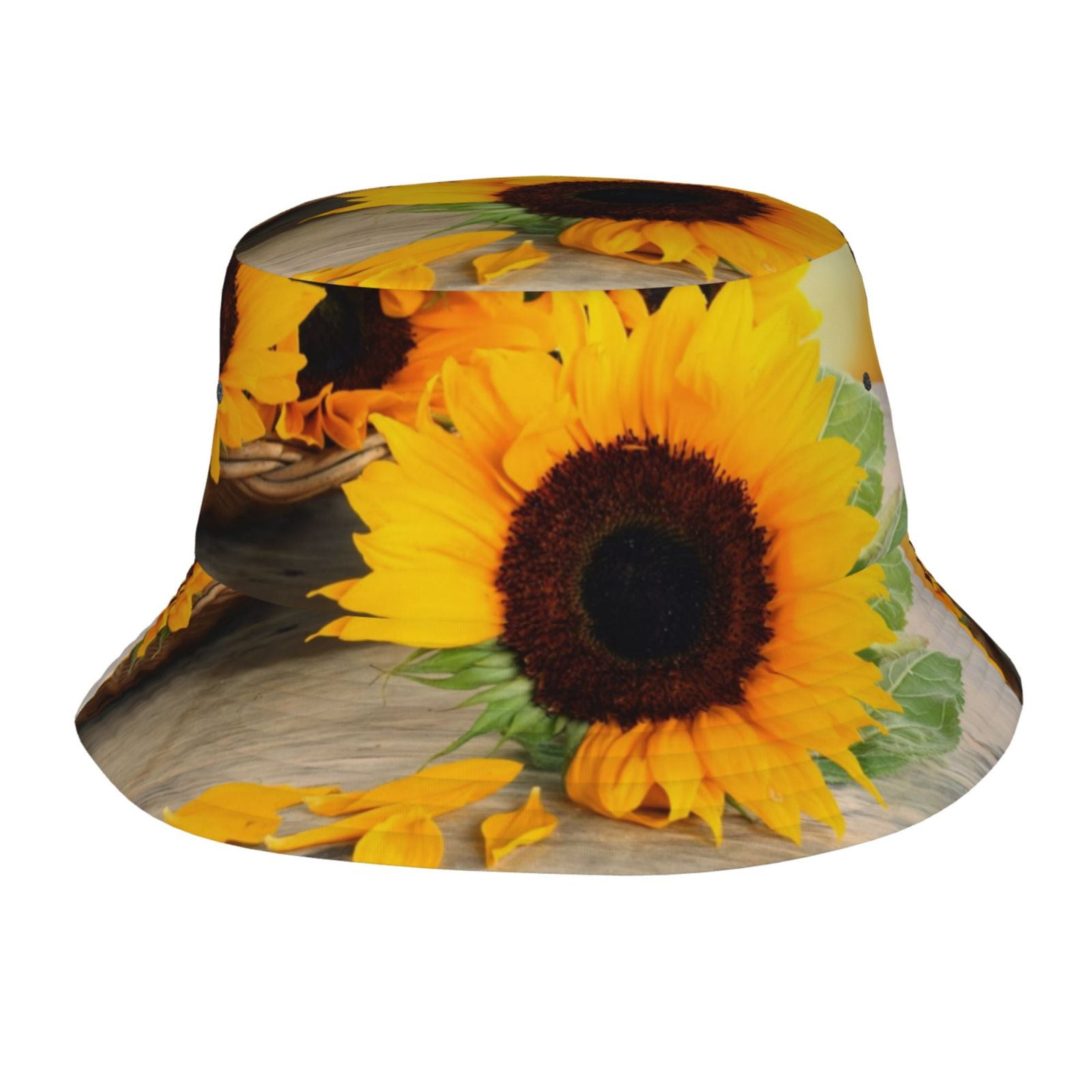 Sunflower On Rustic Wooden In Sunset Bucket Hat, Packable Fisherman Sun ...