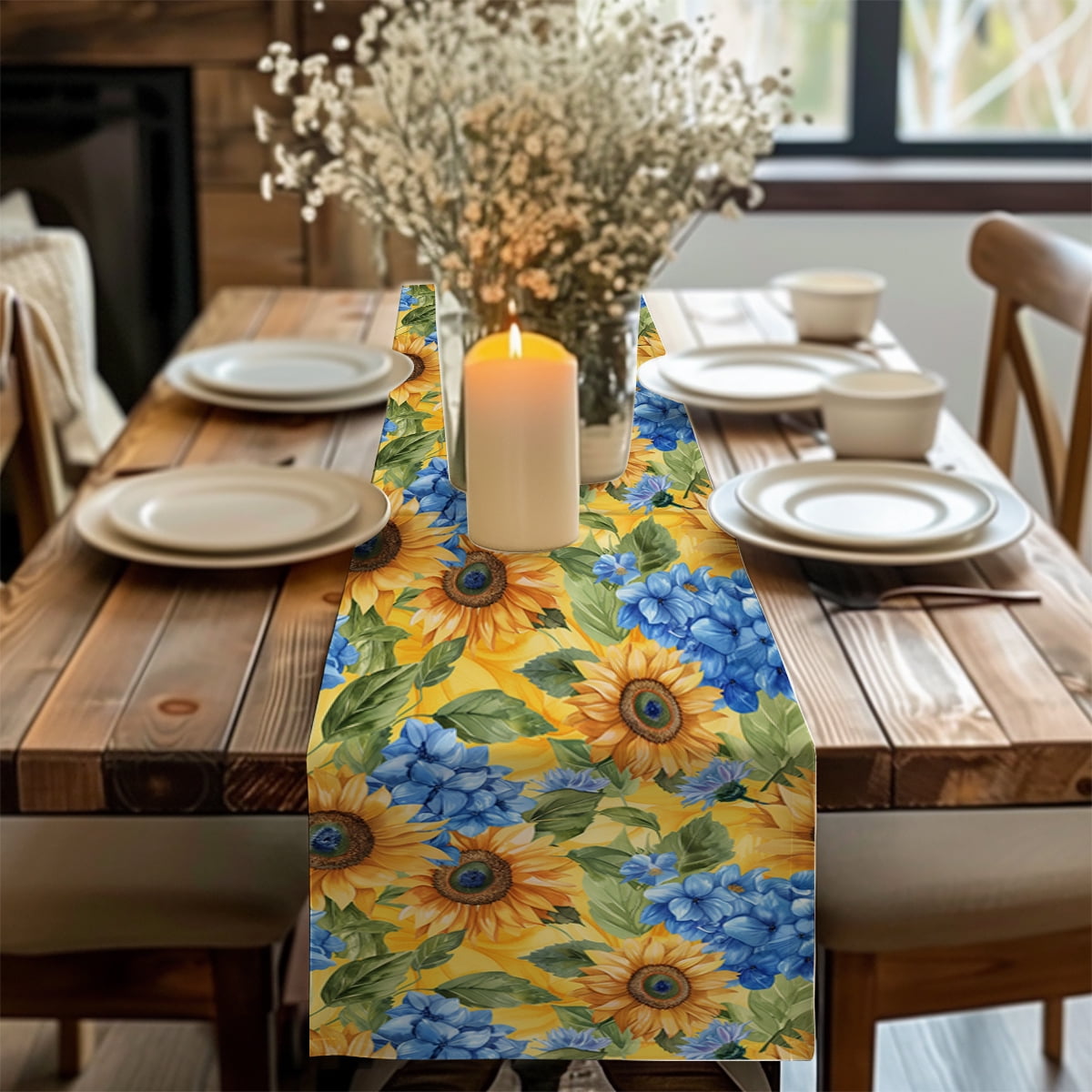 Sunflower Orchid Plant Flowers Table Runners Dresser Table r Farmhouse ...