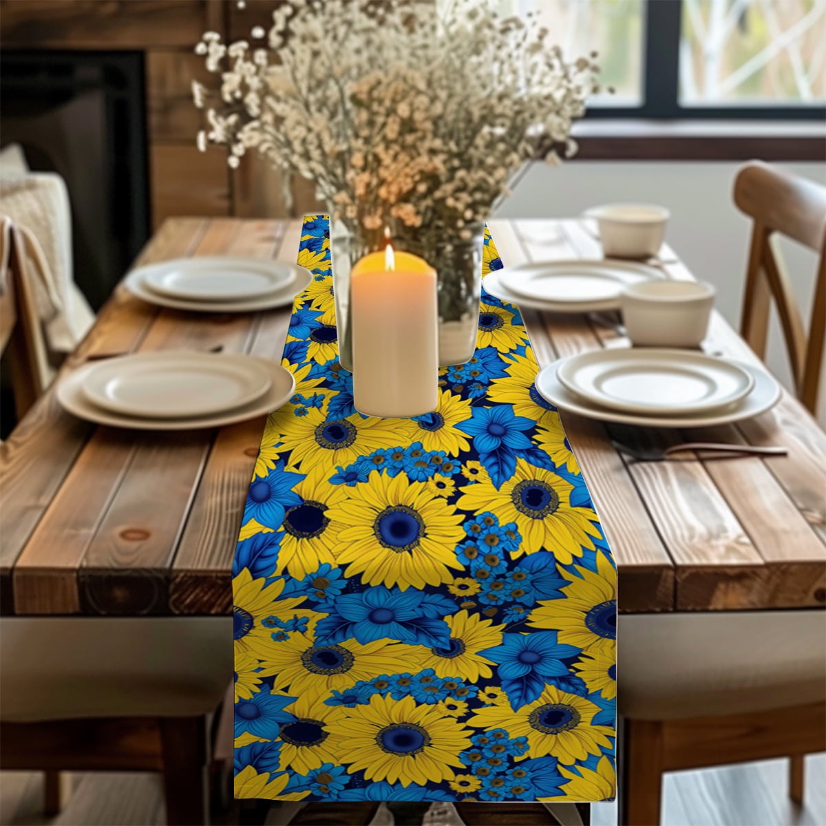 Sunflower Orchid Plant Flowers Table Runners Dresser Table r Farmhouse ...