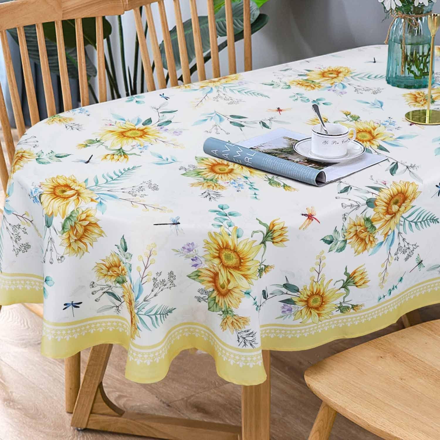 Sunflower Oval Tablecloth Yellow Floral Tablecloth, Indoor/Outdoor ...