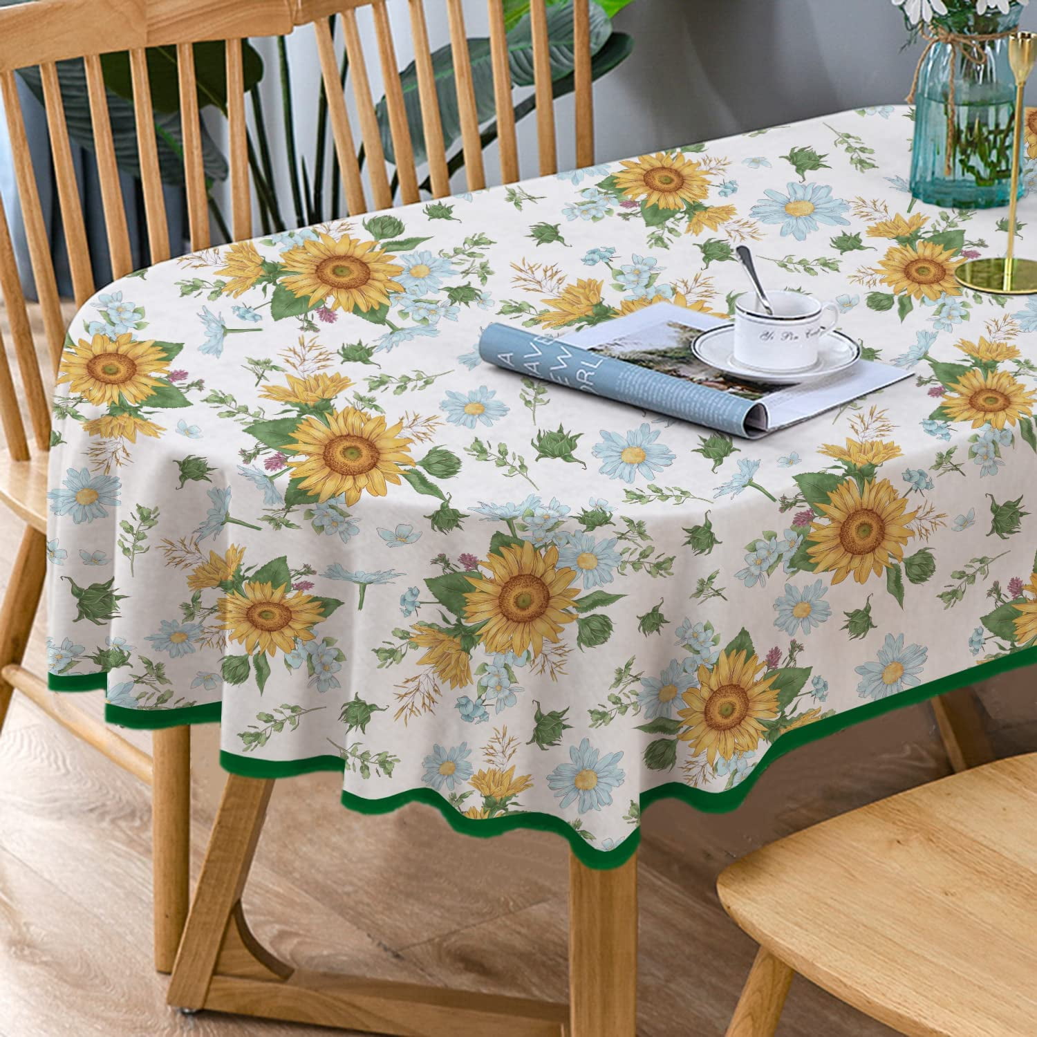 Sunflower Oval Tablecloth Yellow Floral Oval Tablecloth, Indoor/Outdoor ...
