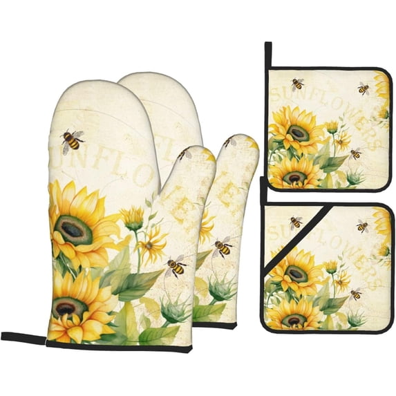 Sunflower Oven Mitts and Pot Holders Set of 4 Sun Flower Oven Mitts ...