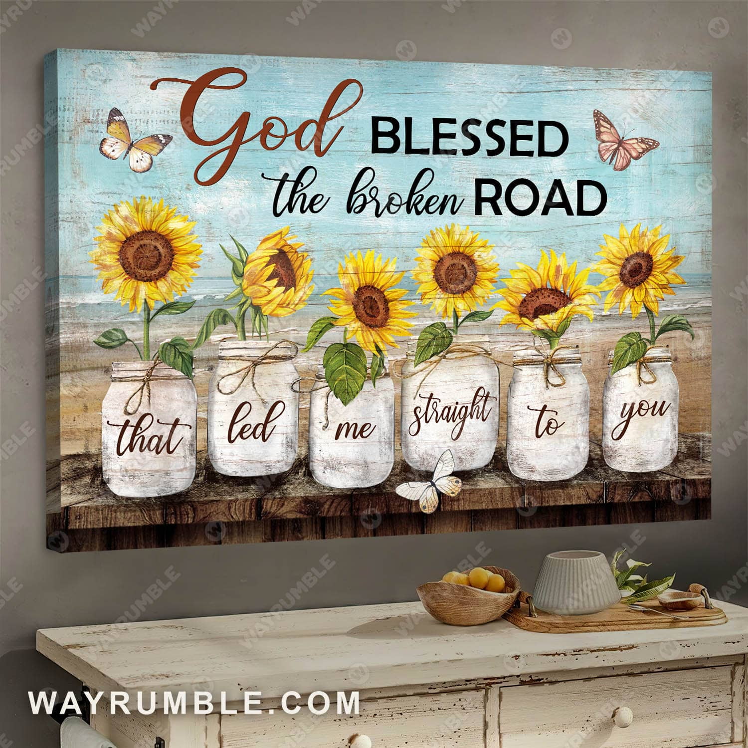Sunflower Painting, God Blessed The Road That Led Me To You - Jesus Landscape Poster Prints ...
