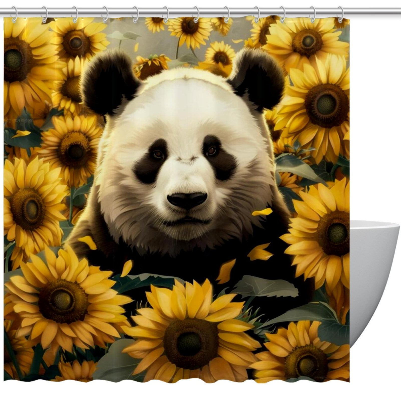 Sunflower Panda Waterproof Bathroom Decoration Shower Curtain Set with ...