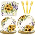 Sunflower Party Supplies Kit Serves 24 Watercolor Floral Paper Plates ...