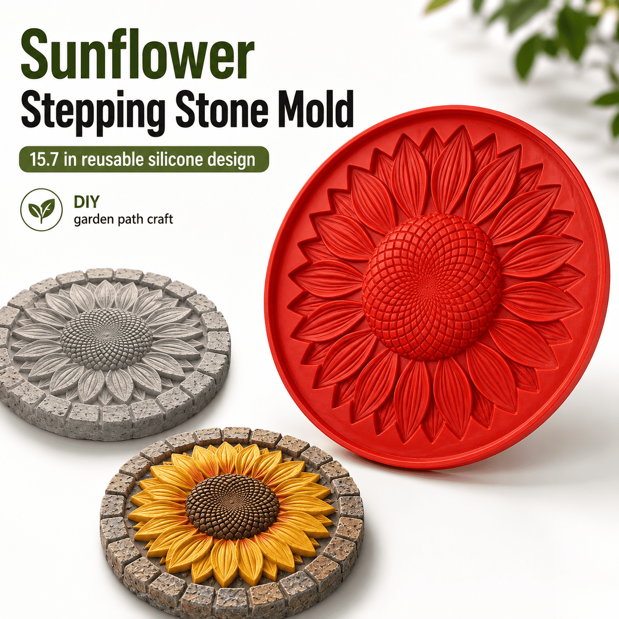 Sunflower Pattern Concrete Stepping Stone Mold, 15.7in Circular ...
