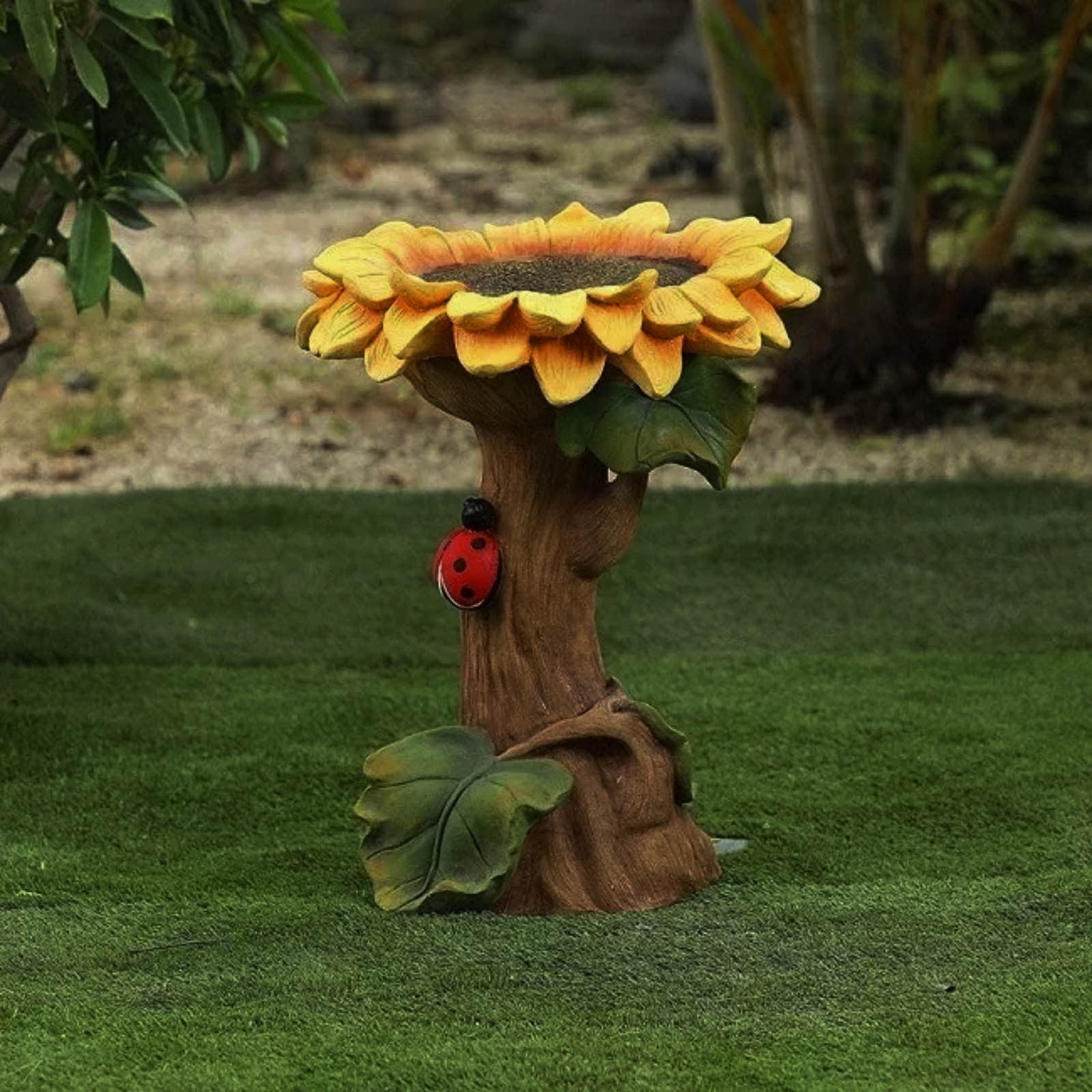 Sunflower Pedestal Bird Bath Outdoor - Handcrafted Brown Cement Garden ...