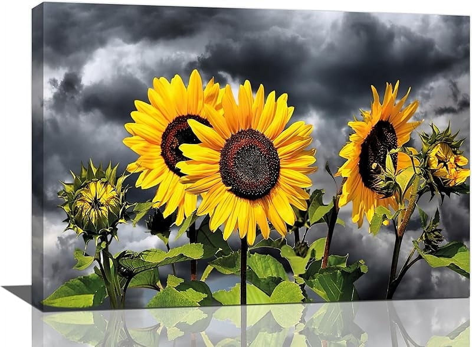 Sunflower Pictures Wall Decor Black and White Yellow Floral Canvas Wall ...