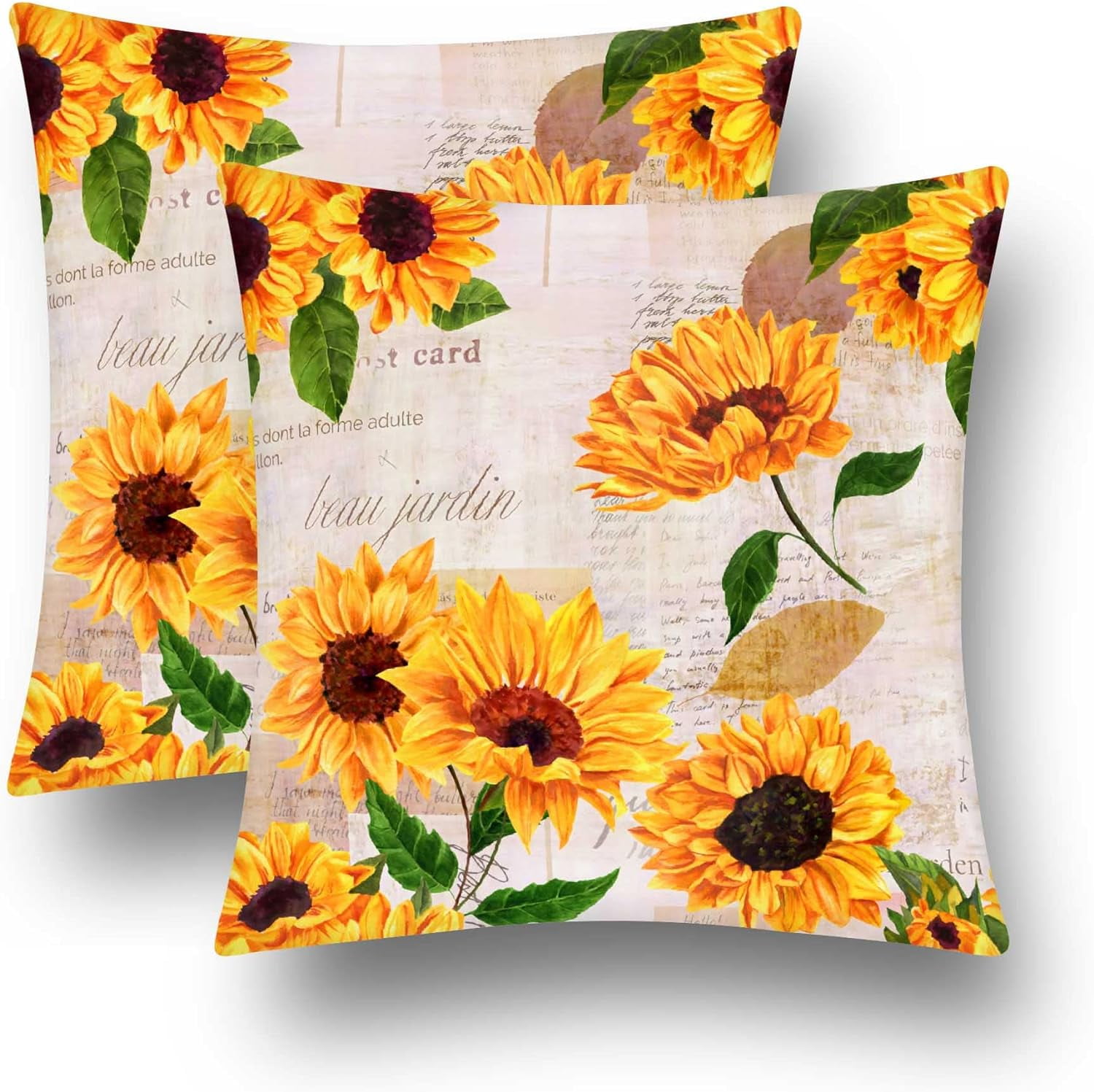 Sunflower Pillow Covers Set of 2 Yellow Vintage Floral Throw Pillow ...
