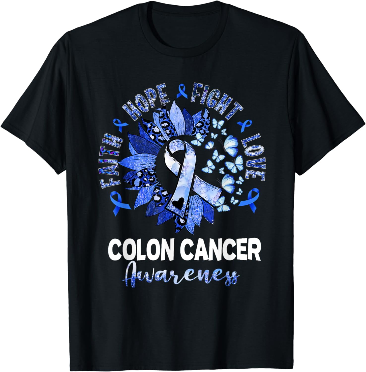 Sunflower Pink Ribbon Flower Leopard Colon Cancer Awareness T-Shirt ...
