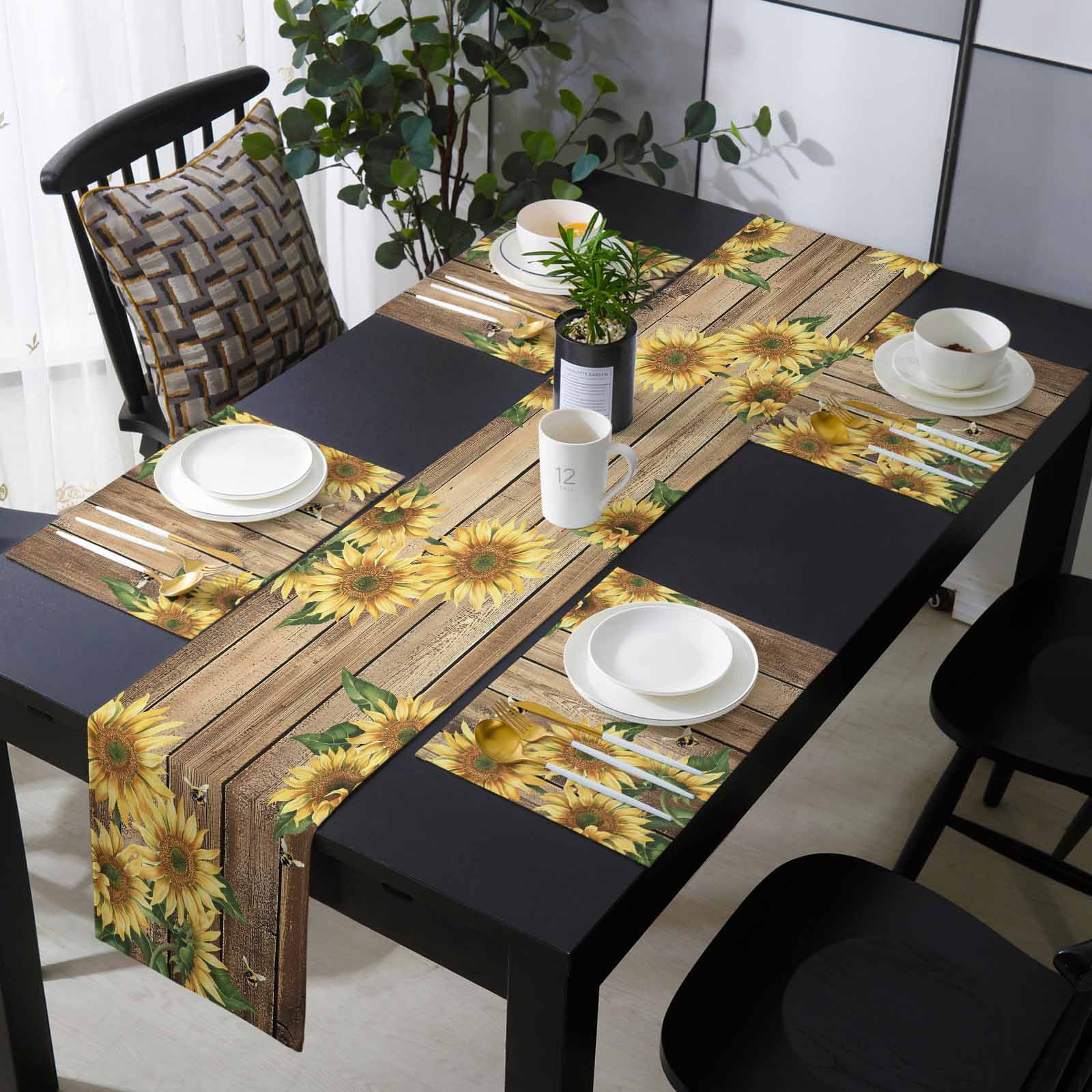 Sunflower Placemats Set of 6 with 90 Inches Long Table Runners ...