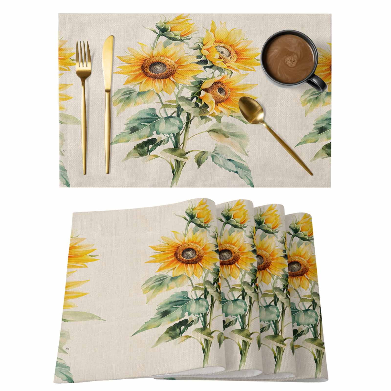 Sunflower Placemats Set of 8 Rustic Garden Blooms Floral Spring Place ...