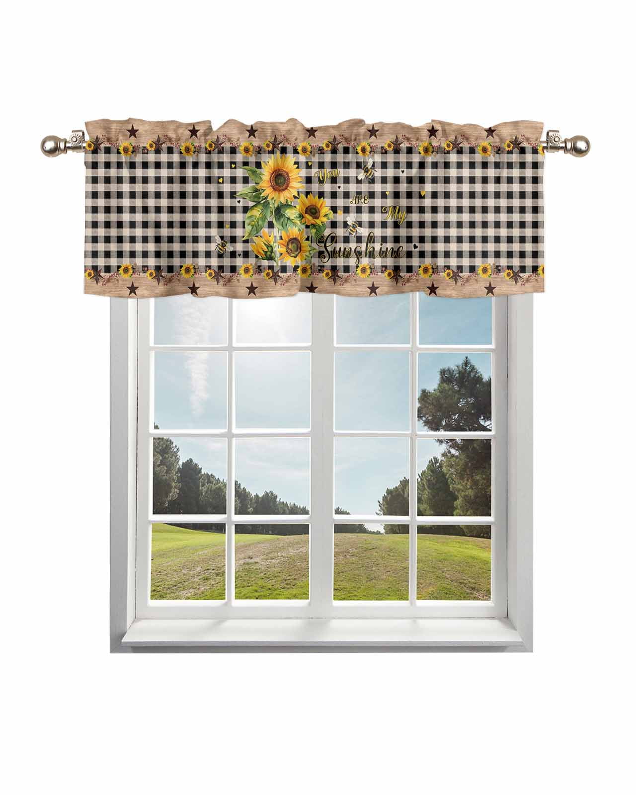 Sunflower Plaid Curtain Valance for Windows/Living Room/Kitchen ...