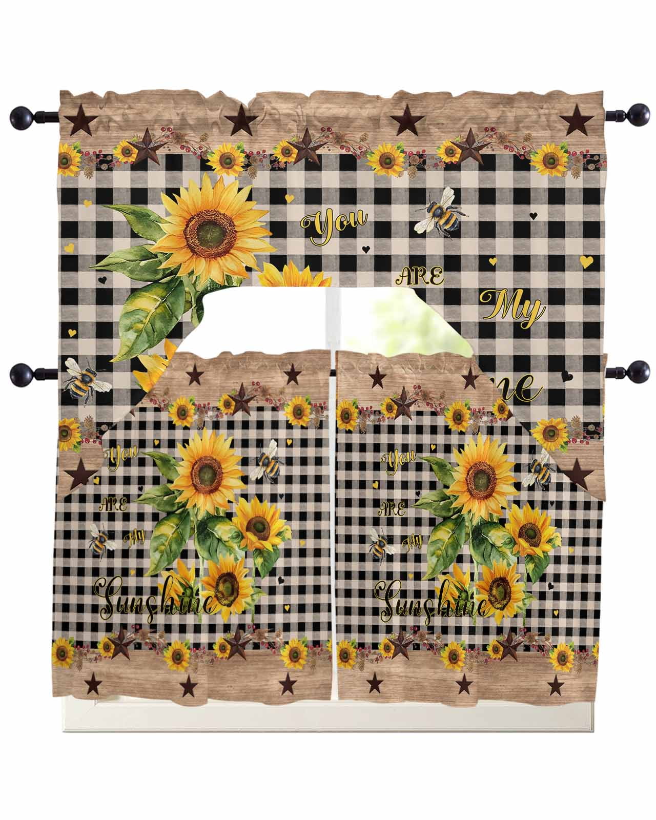 Sunflower Plaid Kitchen Curtains Swag Valance and Tier Curtains Set 36 ...