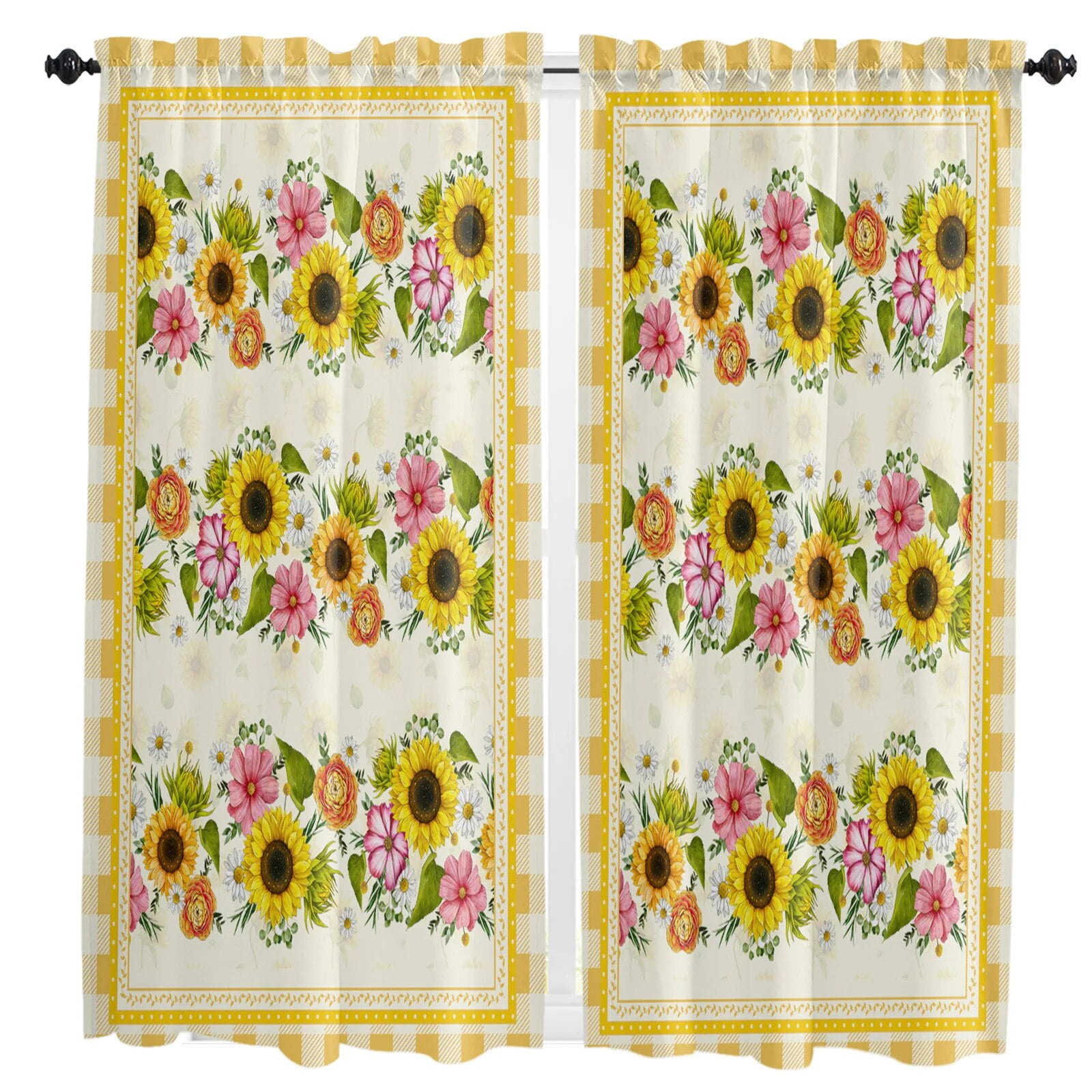 Sunflower Plaid Small Curtain Rod Pocket Short Curtains Half Drapes ...