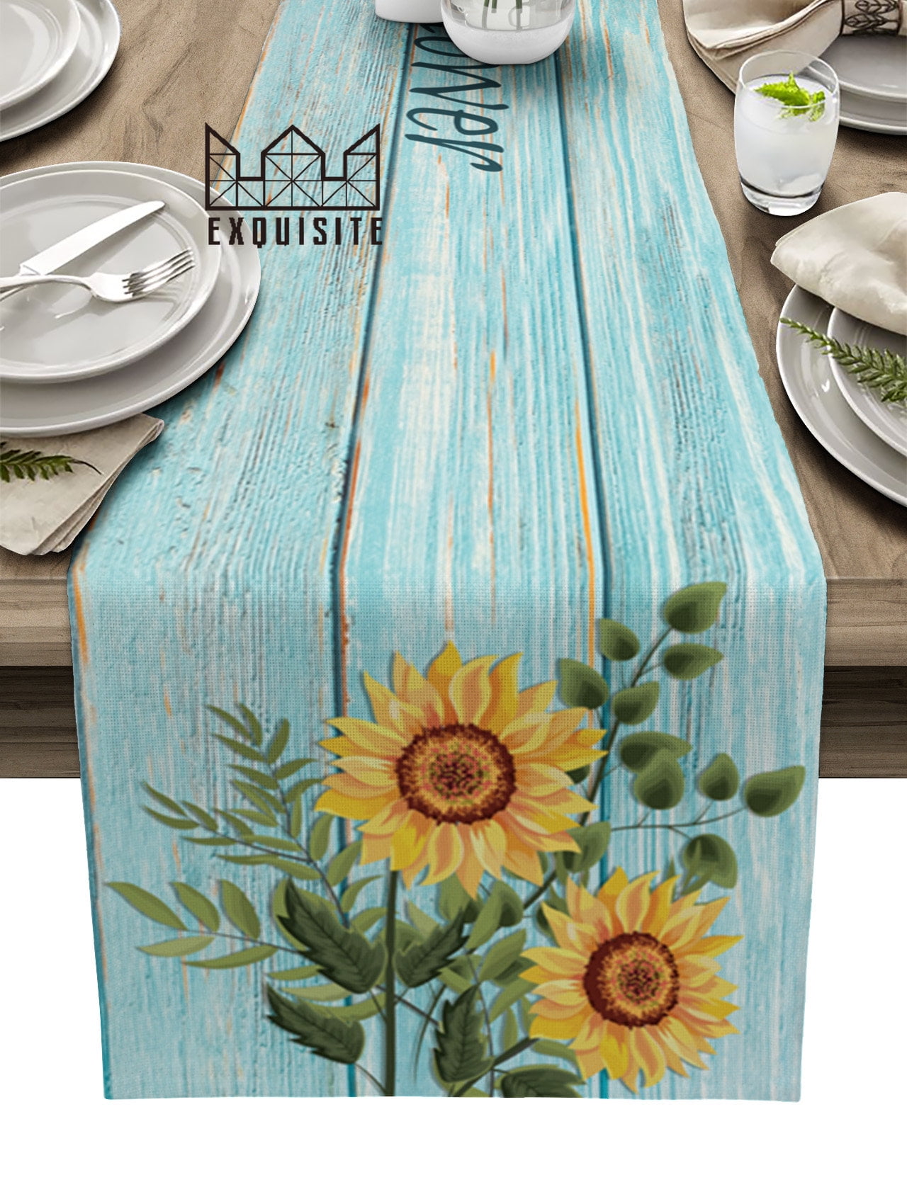 Sunflower Planks Retro Leaves Table Runner ration Home r Dinner Table ...