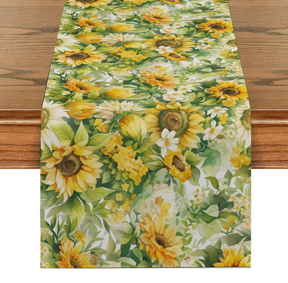 Sunflower Plants Flower Watercolor Table Runners Dresser Table r ...
