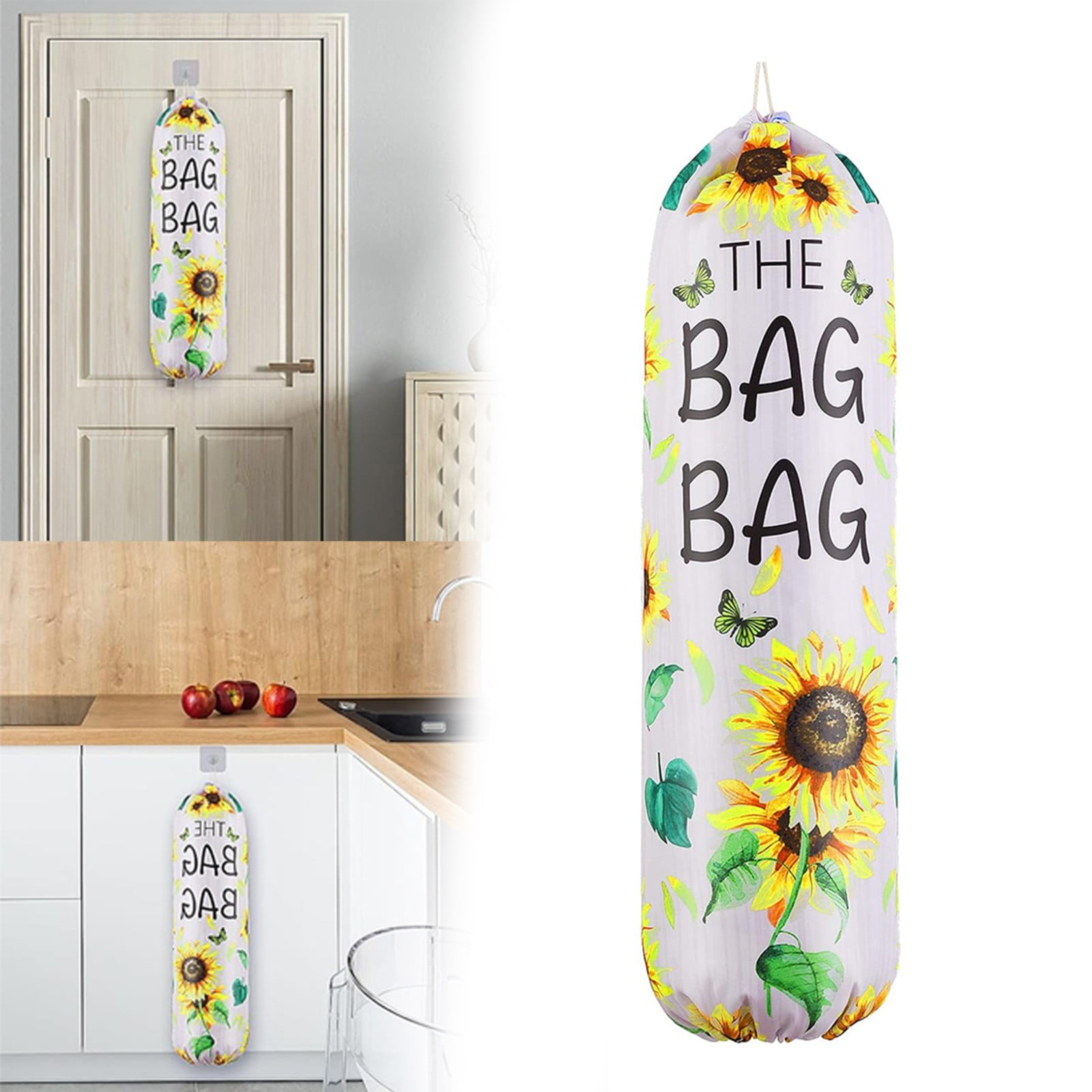 Sunflower Plastic Bag Holder for Kitchen，Wall Mount Plastic Bags ...