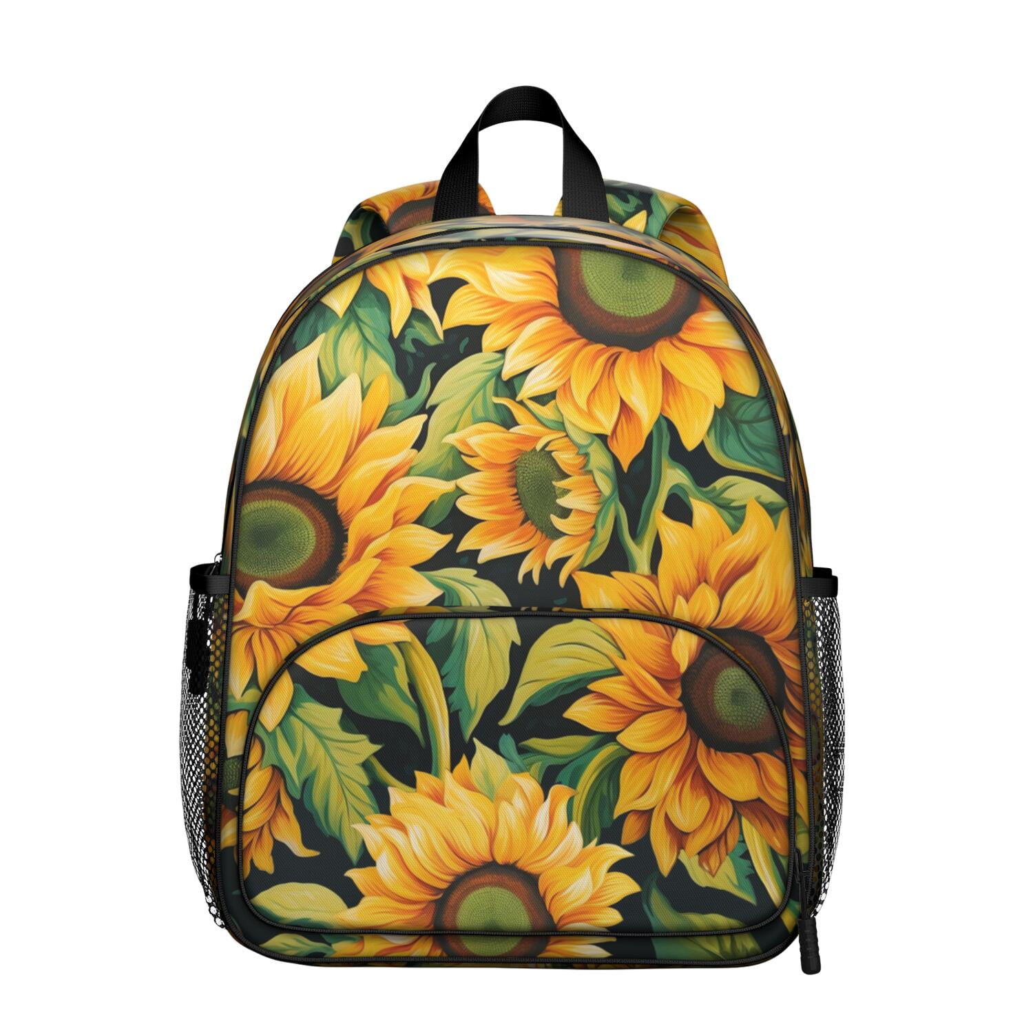 Sunflower Print Ergonomic School Backpack - Waterproof Floral Student ...