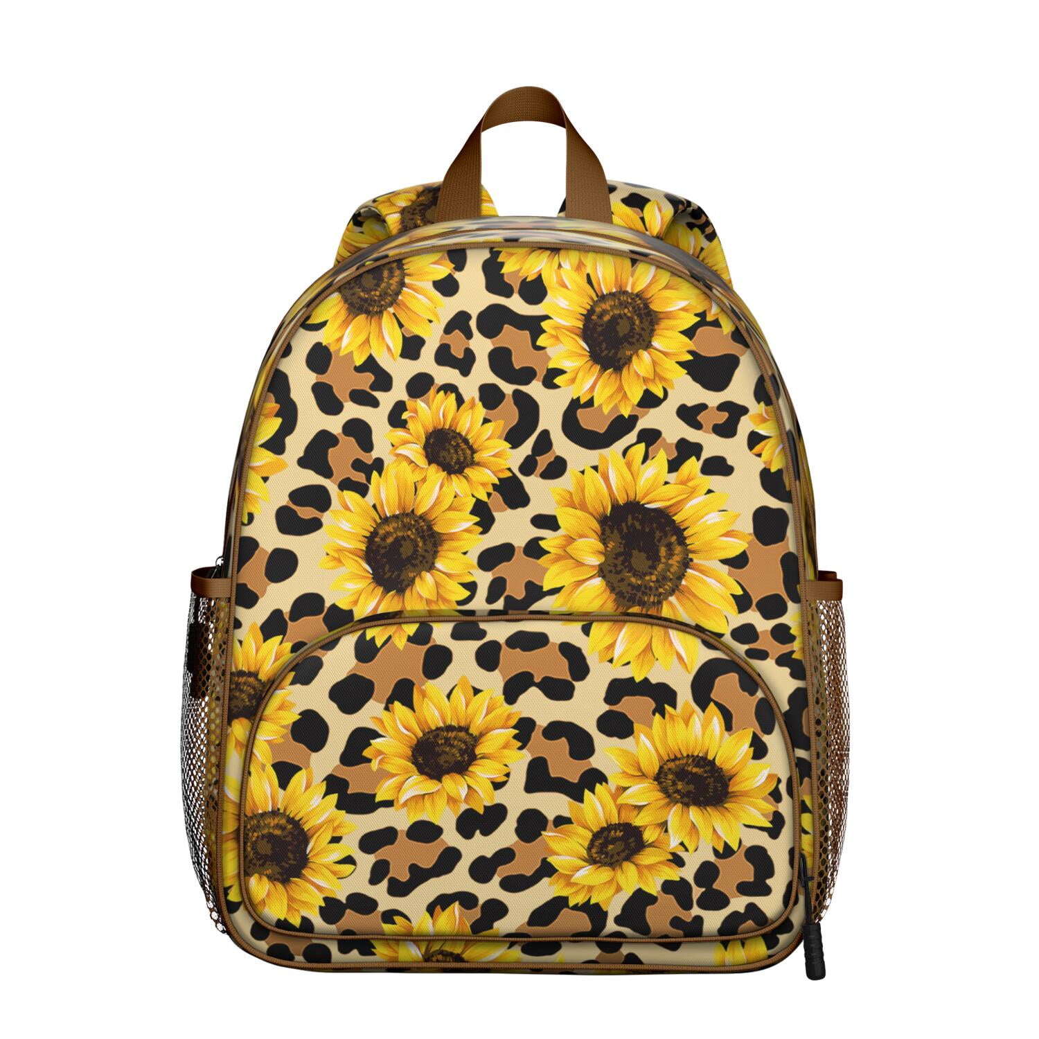 Sunflower Print Ergonomic School Backpack - Waterproof Floral Student ...