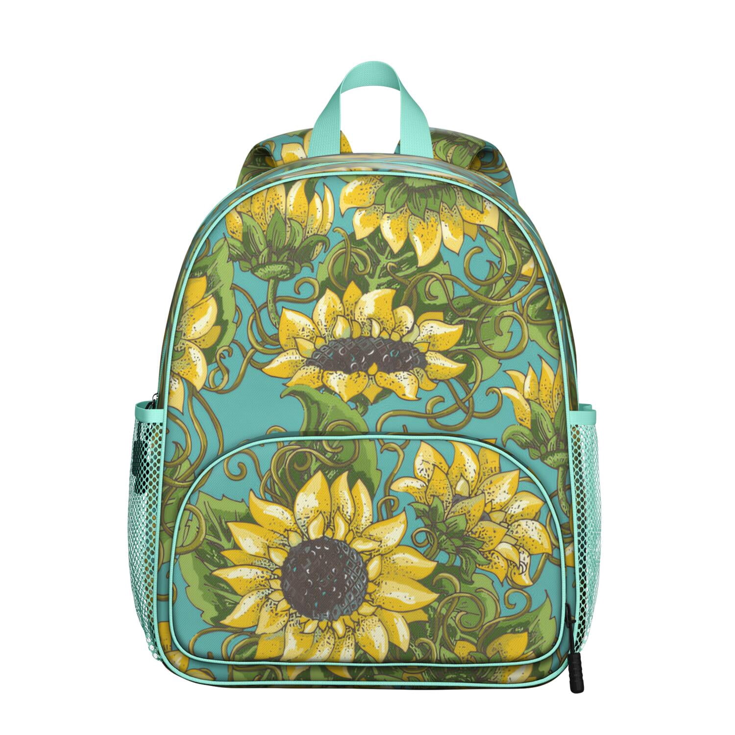 Sunflower Print Ergonomic School Backpack - Waterproof Floral Student ...