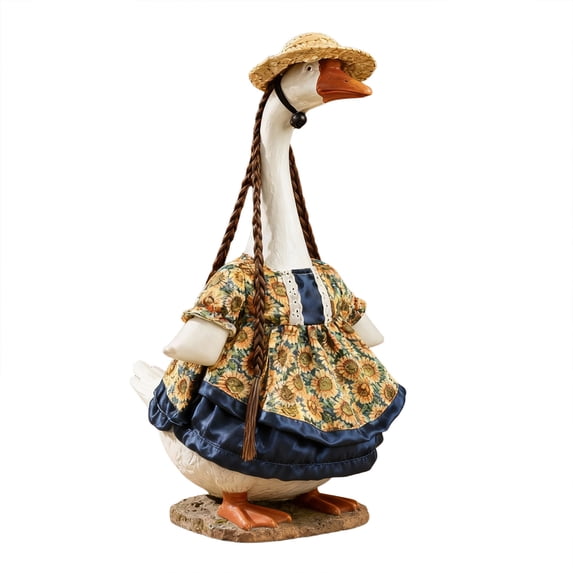 Sunflower Print Farmhouse Porch Goose Dress Set With Straw Hat For 17 ...