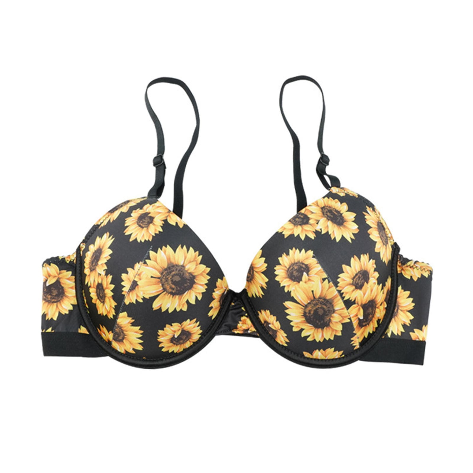 Sunflower Printing Bras for Women Seamless No Show T Shirt Underwear Gather Soft Push Up Comfy ...